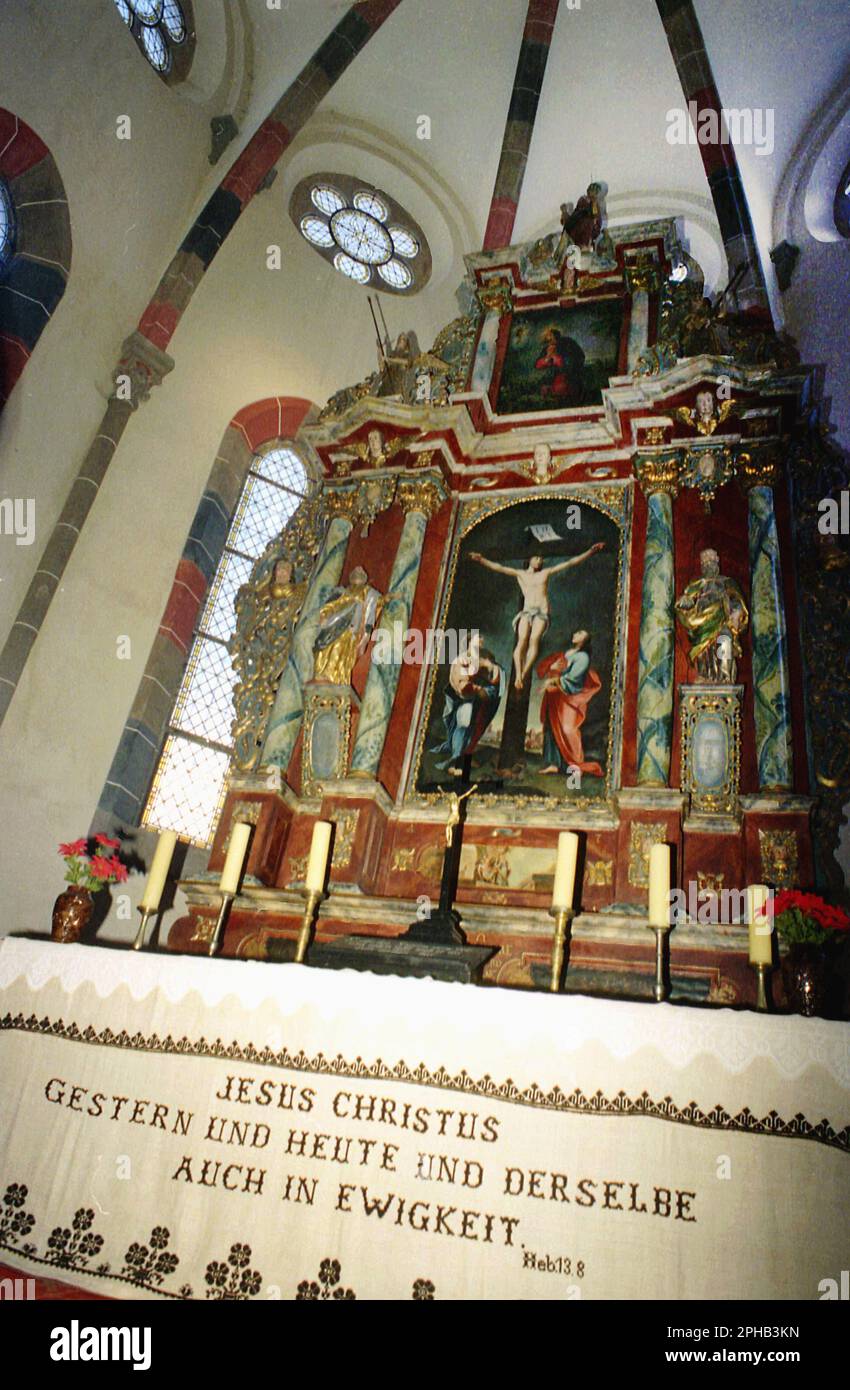 Carta, Sibiu County, Romania, 2001. Interior of the medieval-era church ...