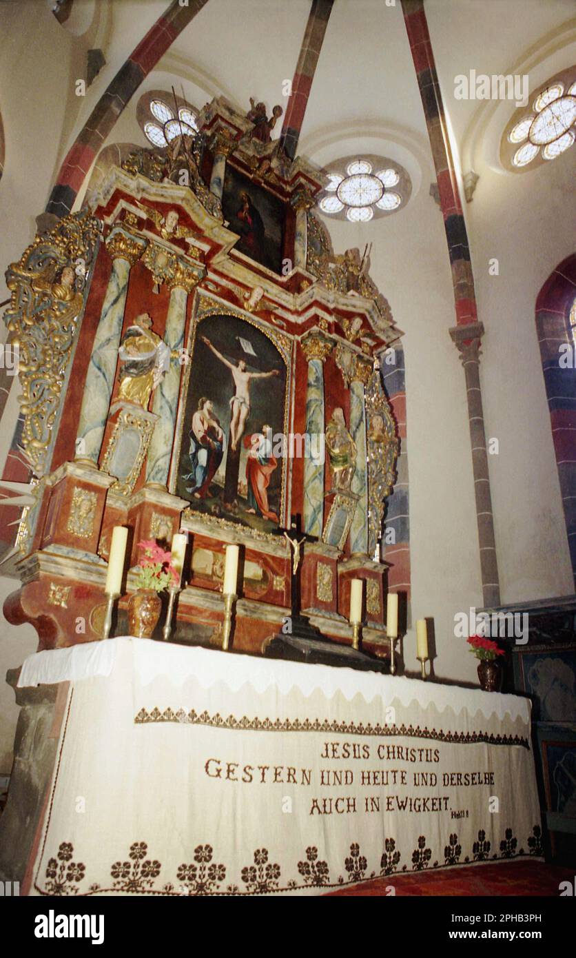 Carta, Sibiu County, Romania, 2001. Interior of the medieval-era church ...