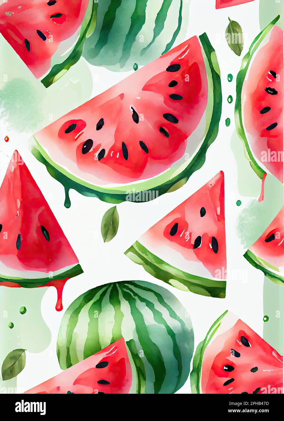 A vibrant and colorful watercolor painting depicting a spread of ripe ...