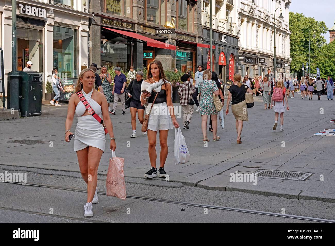 Norway, Oslo, Karl Johans gate is the main street of downtown Oslo, and ...