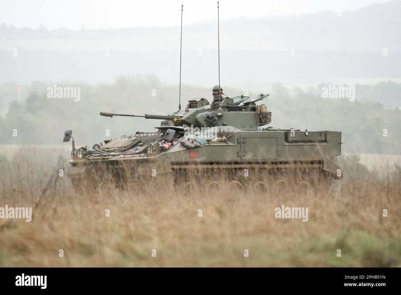 British army FV510 Warrior Fighting Vehicle manoeuvres on a military ...