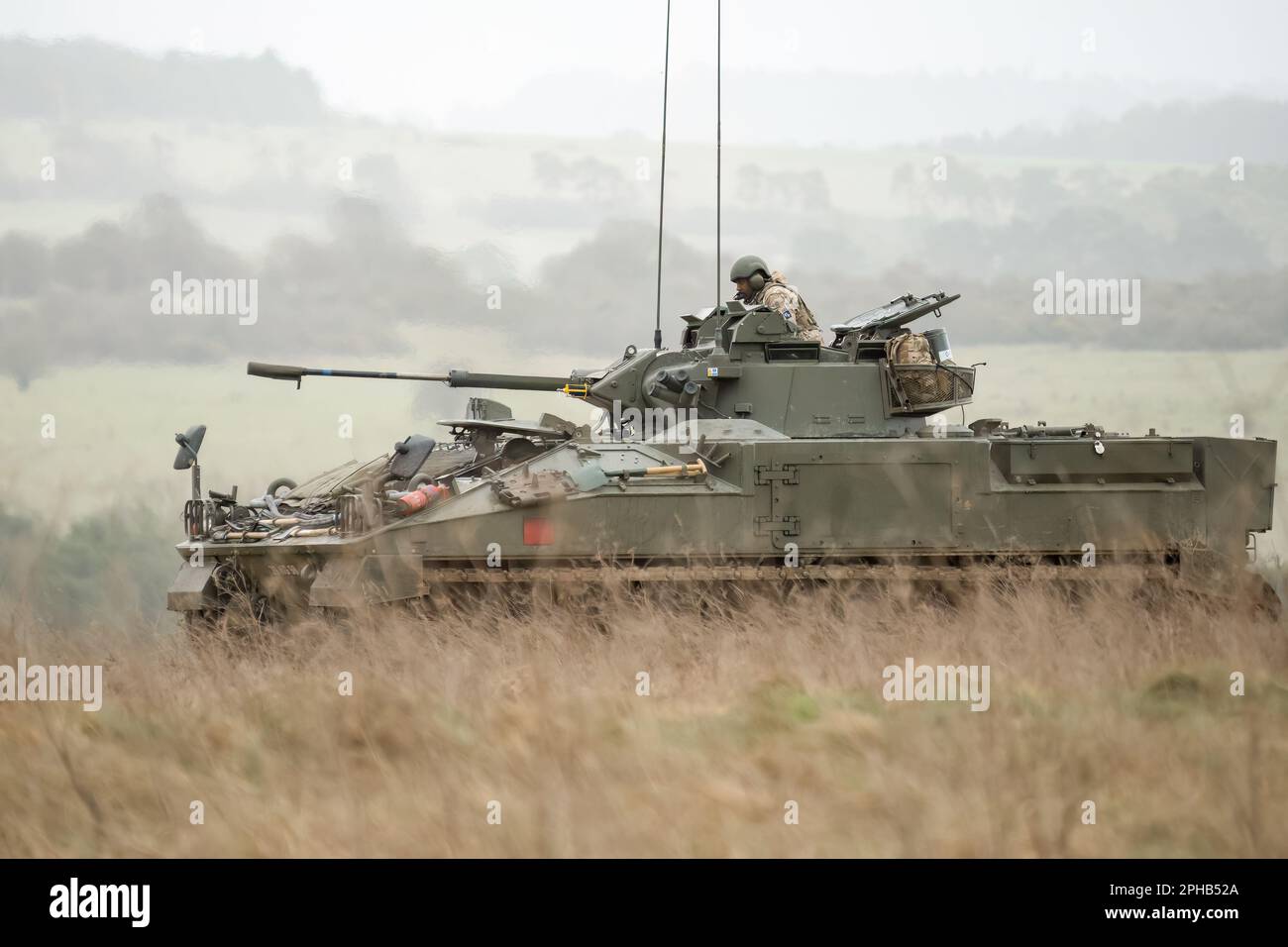 British army FV510 Warrior Fighting Vehicle manoeuvres on a military ...