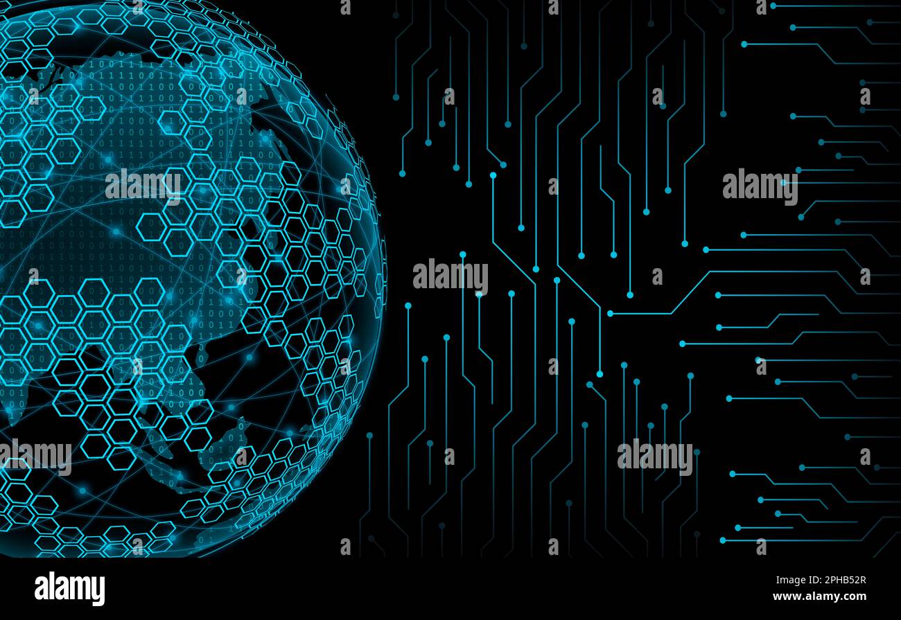 globe hologram blue network circuit board planet earth. Abstract ...