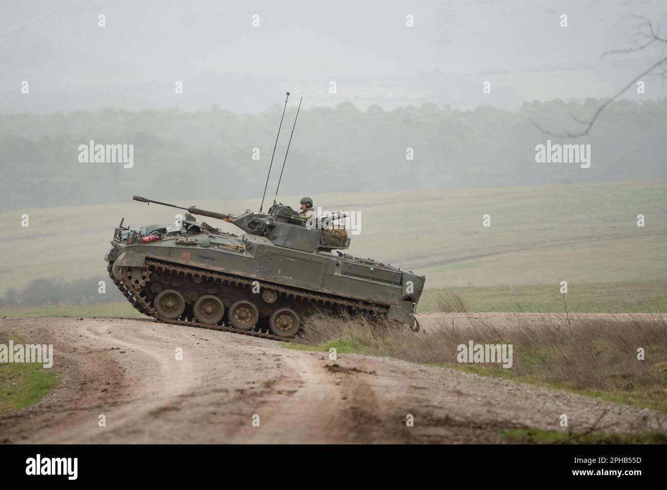 British army FV510 Warrior Fighting Vehicle manoeuvres on a military ...