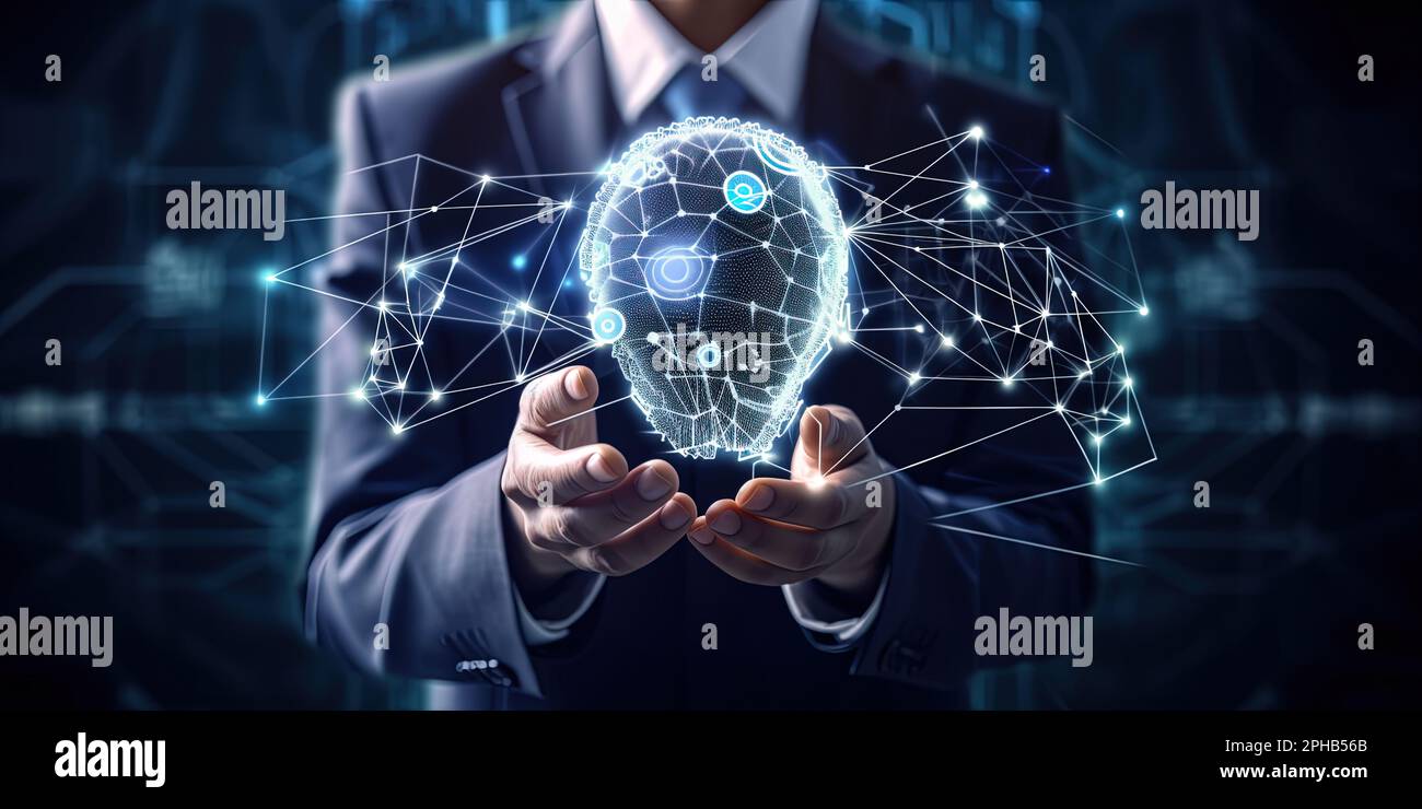 Artificial intelligence Technology. Businessman working on virtual ...