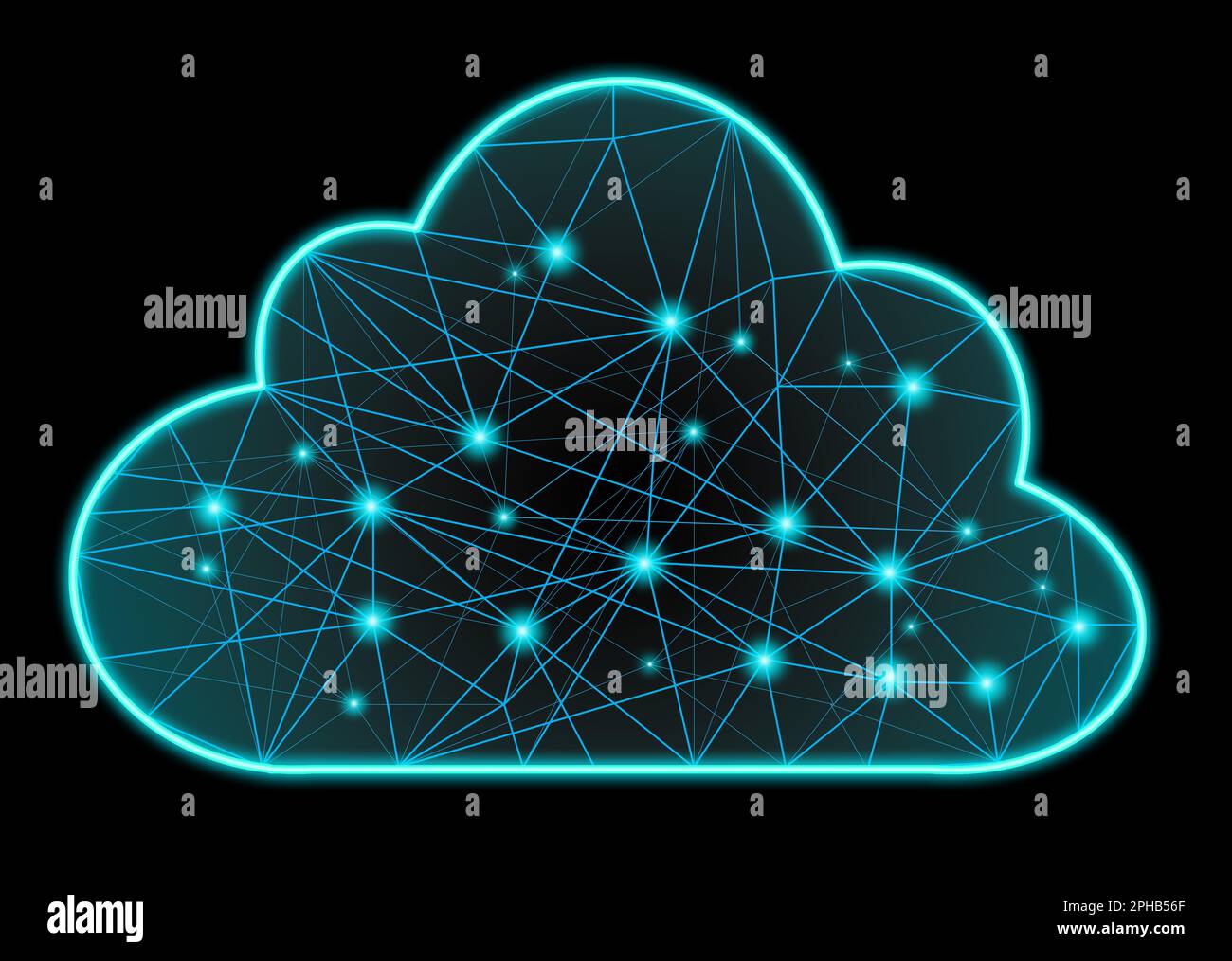Cloud computing technology concept. Polygonal low poly cloud with glowing lines and dots on ...