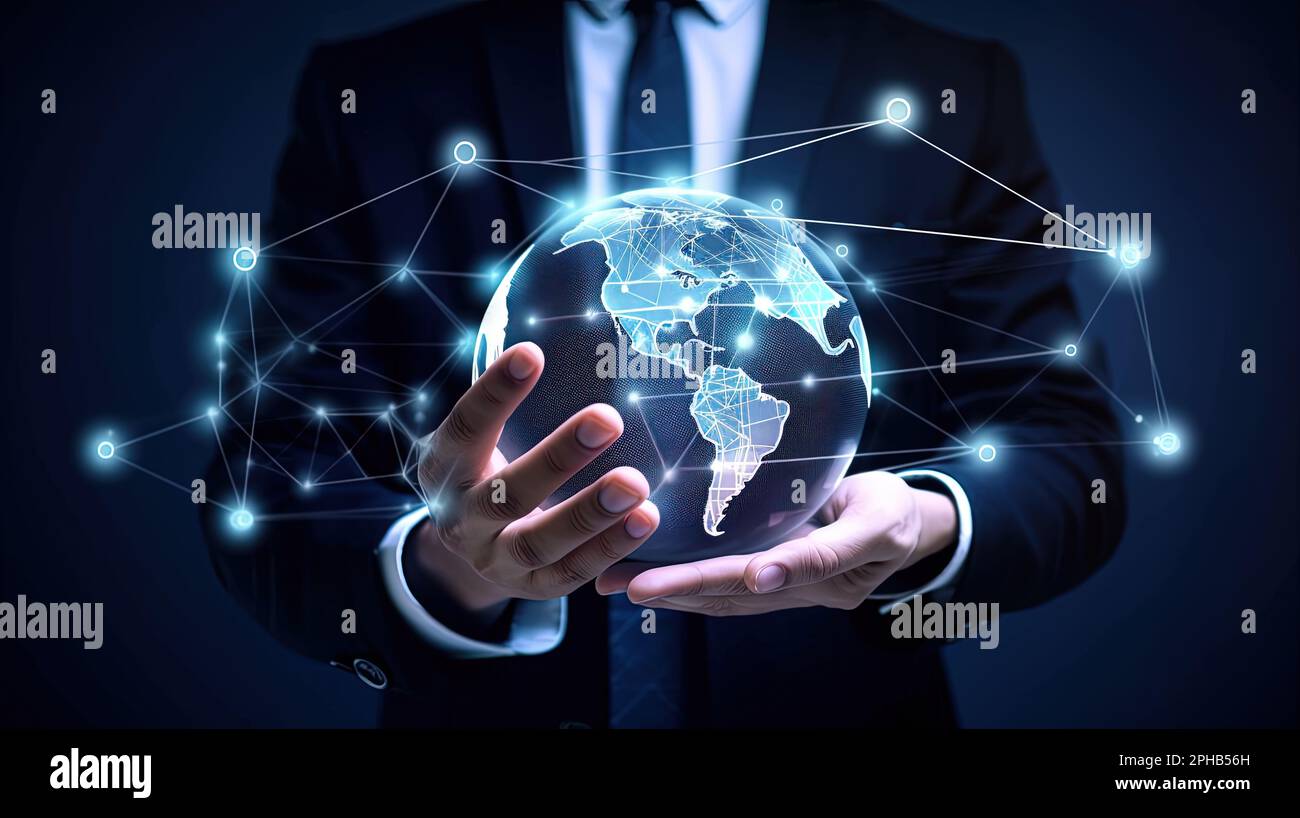 Artificial Intelligence Technology. Businessman working on virtual AI ...