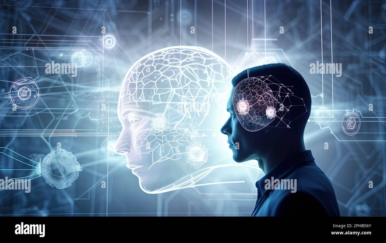 Artificial Intelligence Technology. Businessman working on virtual AI ...