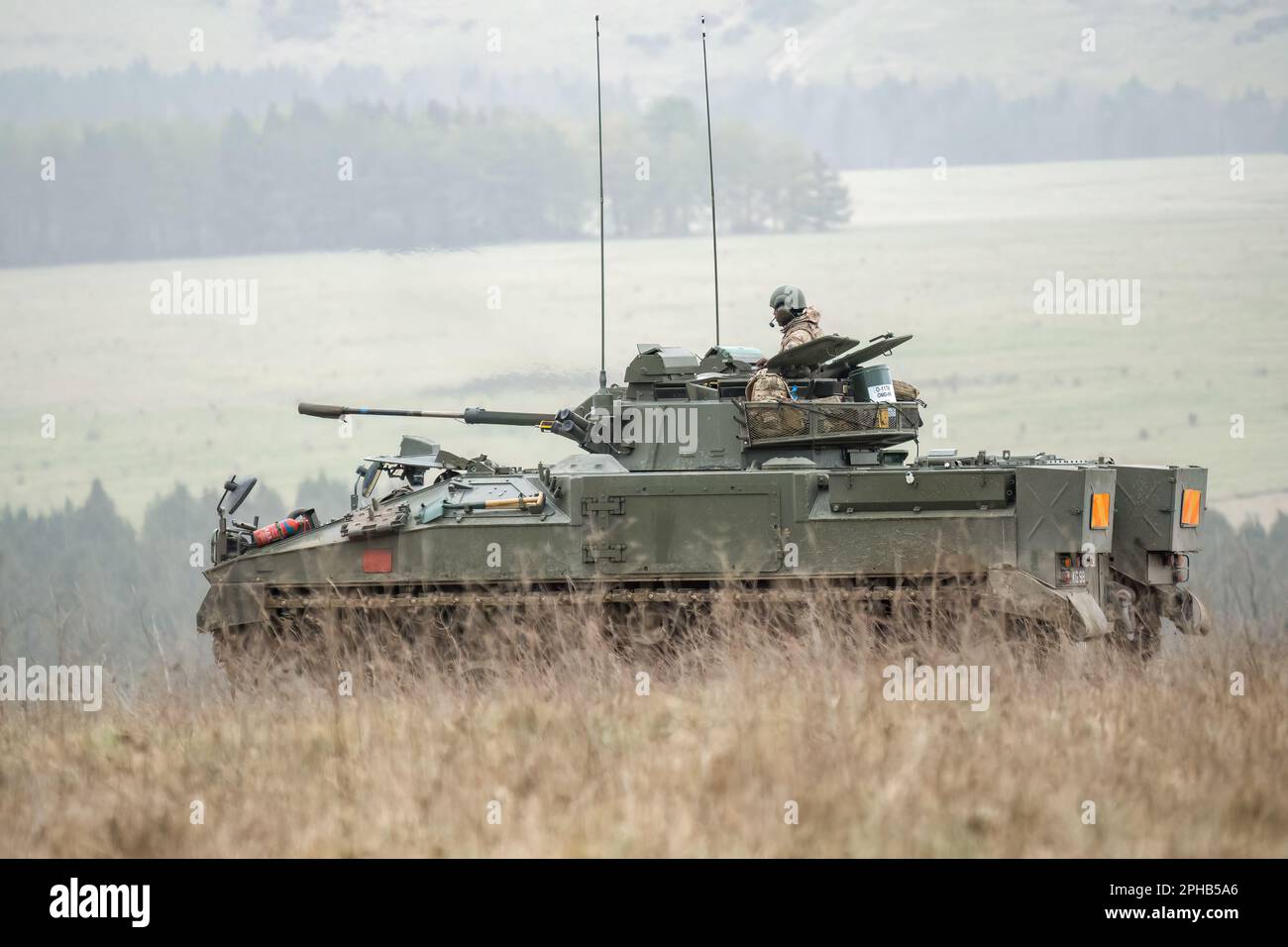 British army FV510 Warrior Fighting Vehicle manoeuvres on a military ...