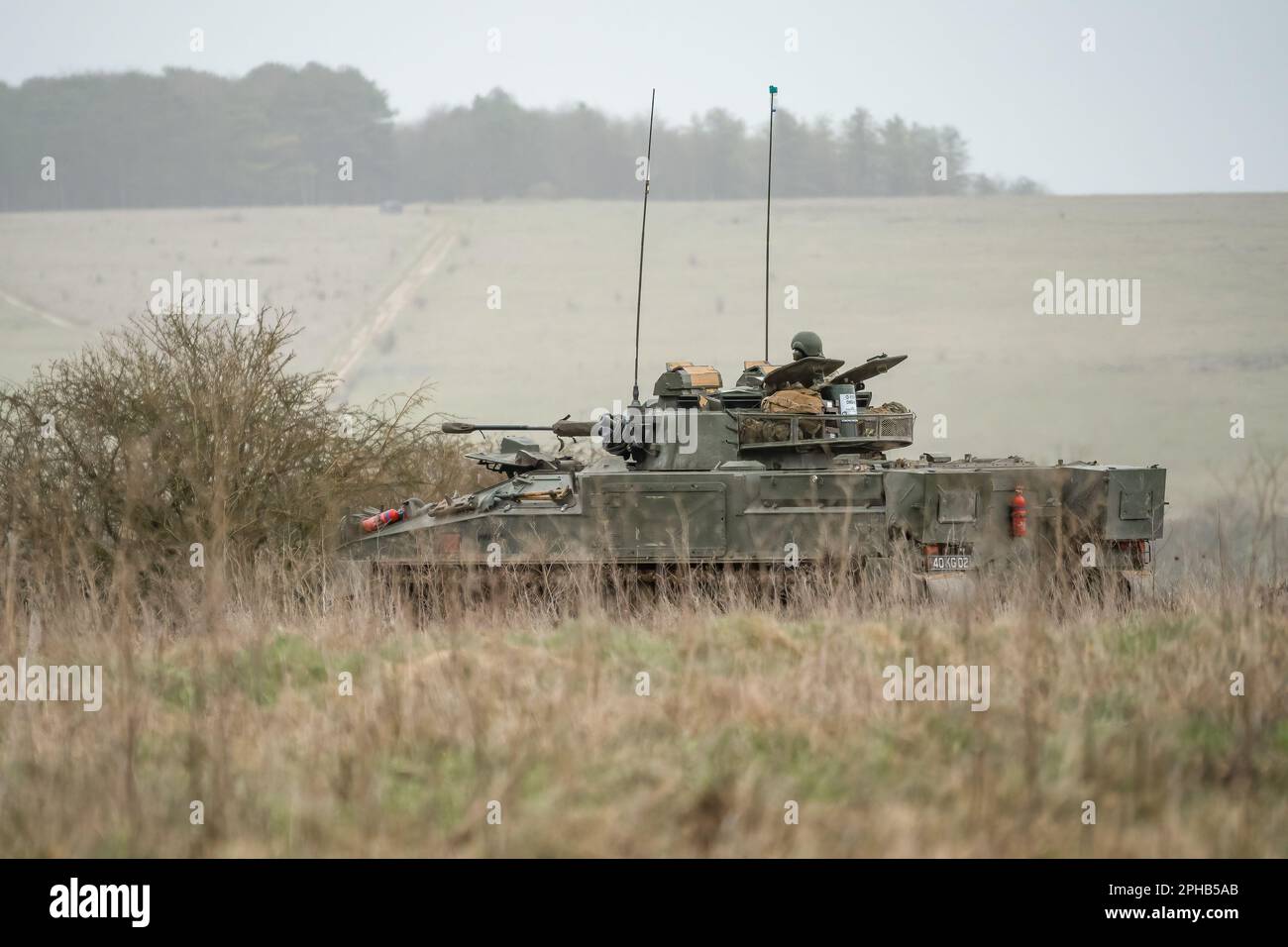 British army FV510 Warrior Fighting Vehicle manoeuvres on a military ...
