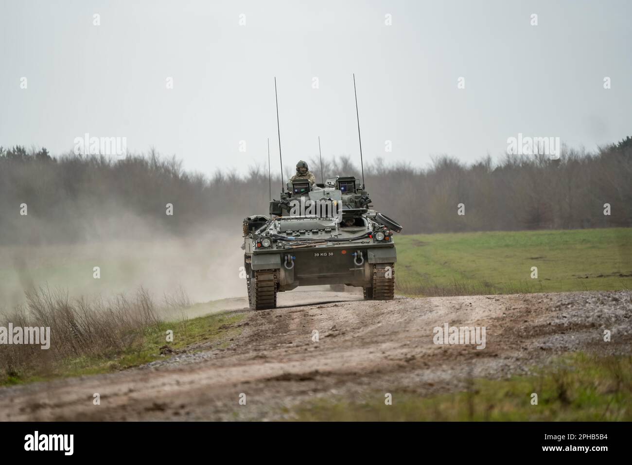 British army FV510 Warrior Fighting Vehicle manoeuvres on a military ...