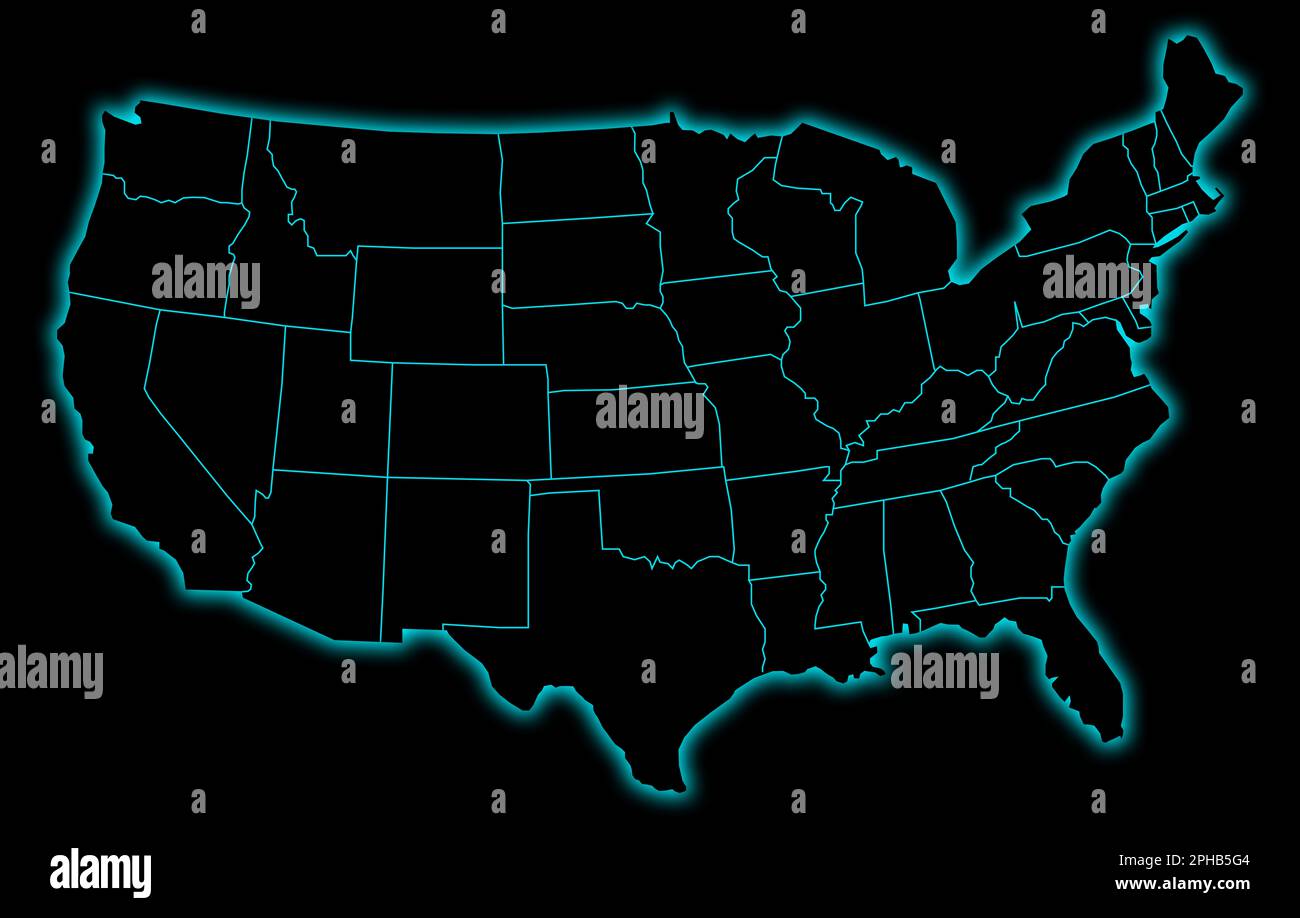 nited States of America outline map blue neon sign on a black ...