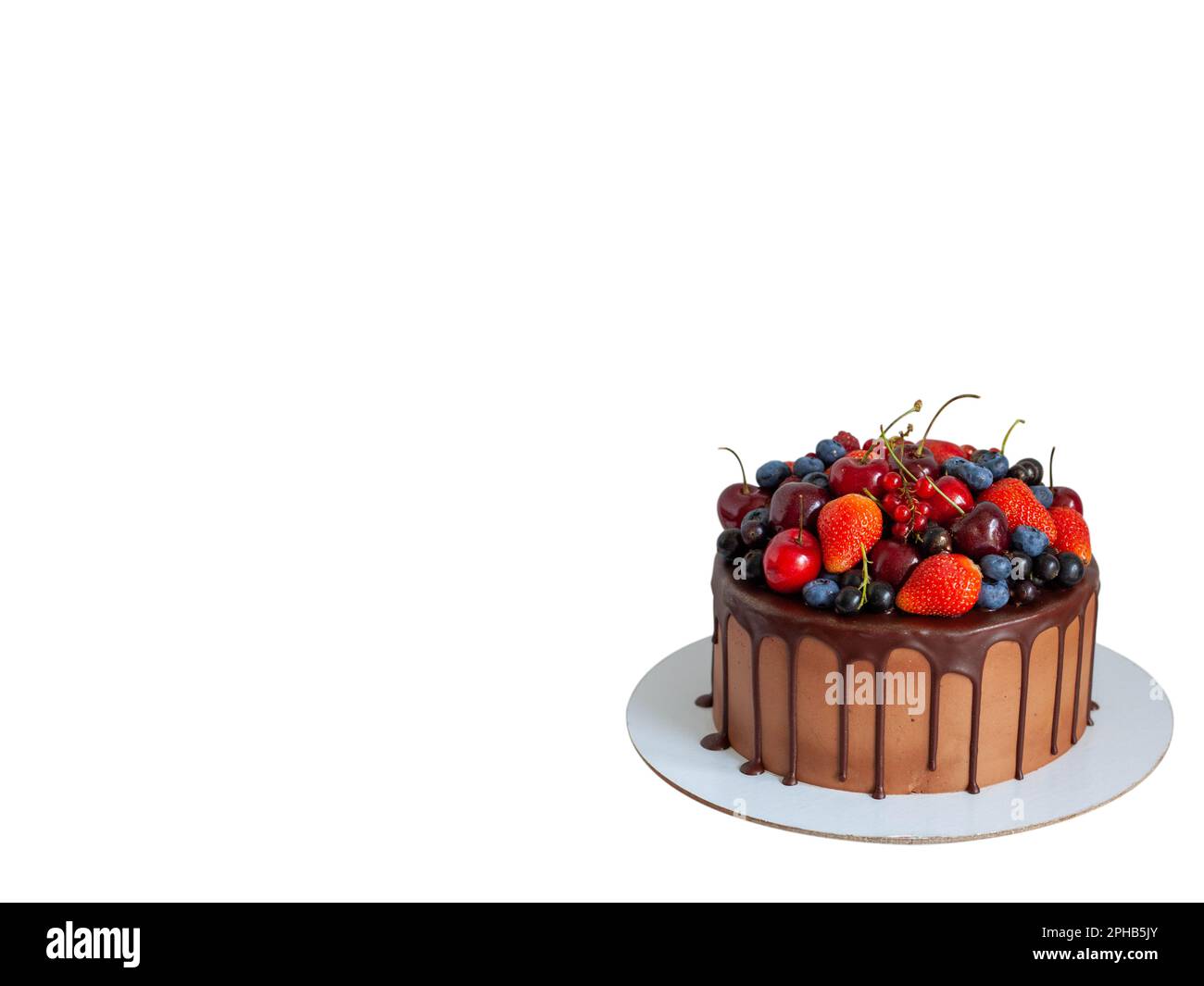 Chocolate cake with fresh berries, strawberry, cherry, blueberry ...