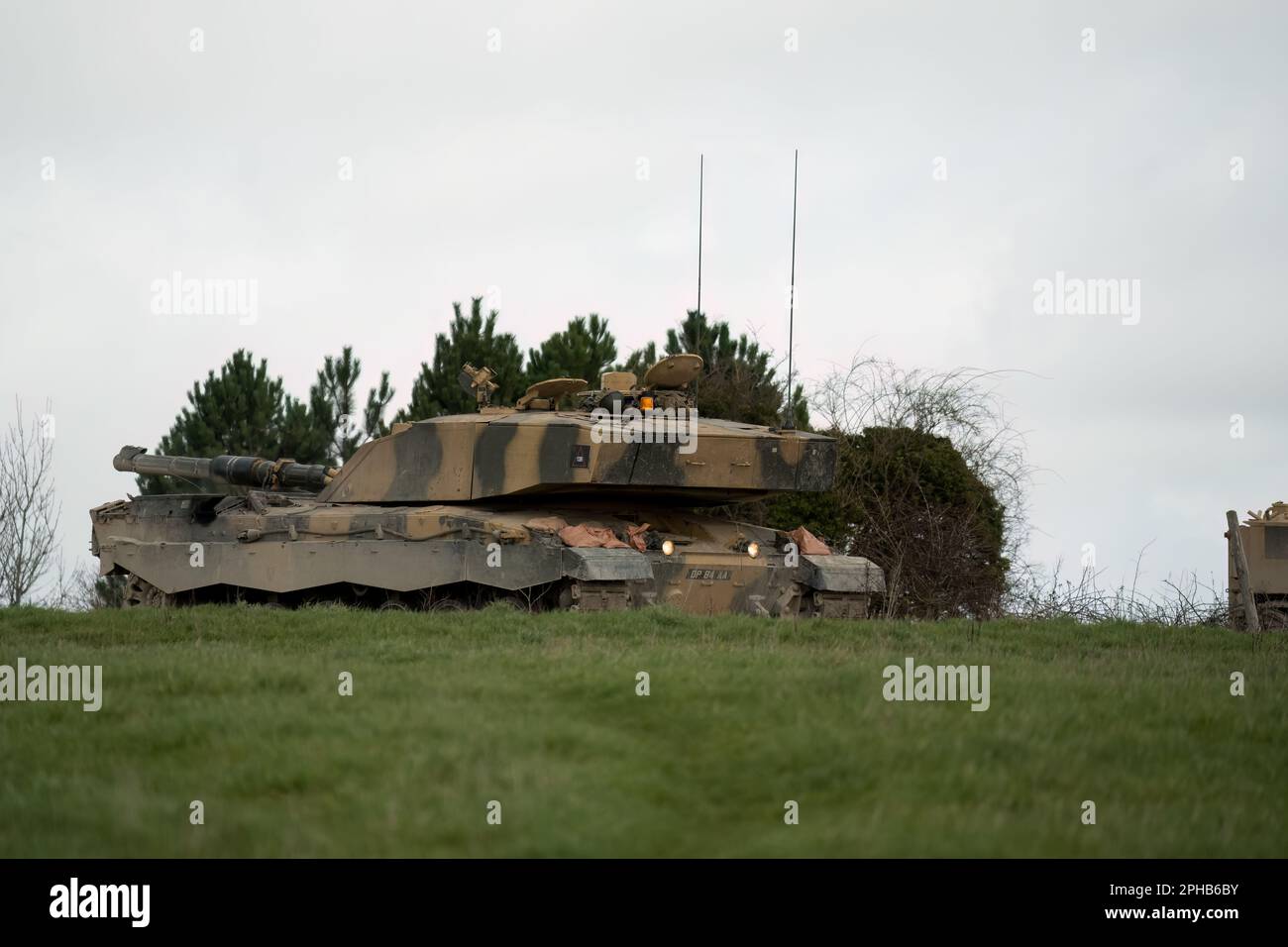 British army FV4034 Challenger 2 ii main battle tank moving across a ...