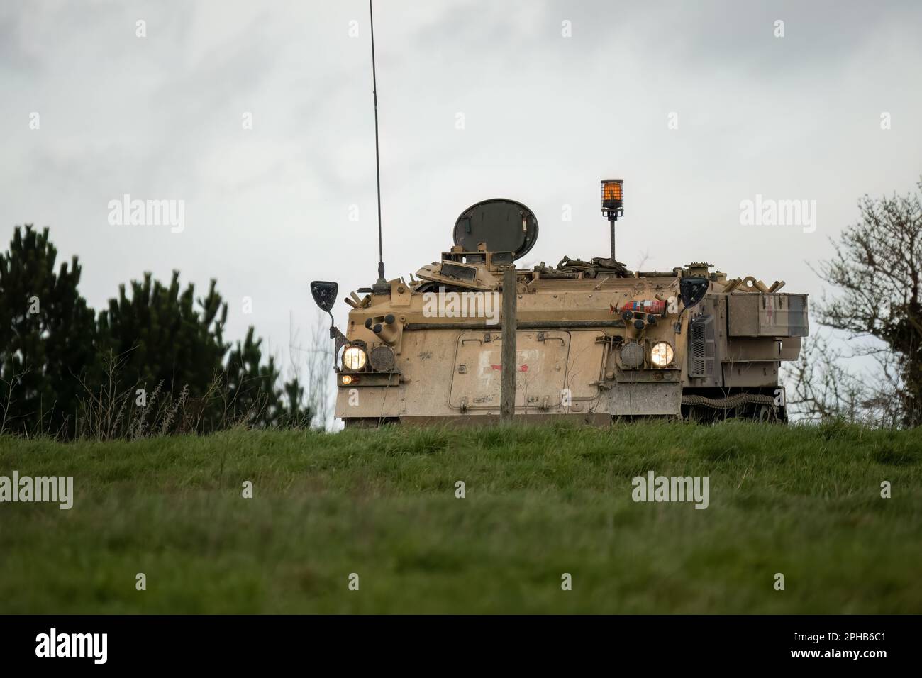 British army FV432 Bulldog APC on a military exercise, Wiltshire UK ...