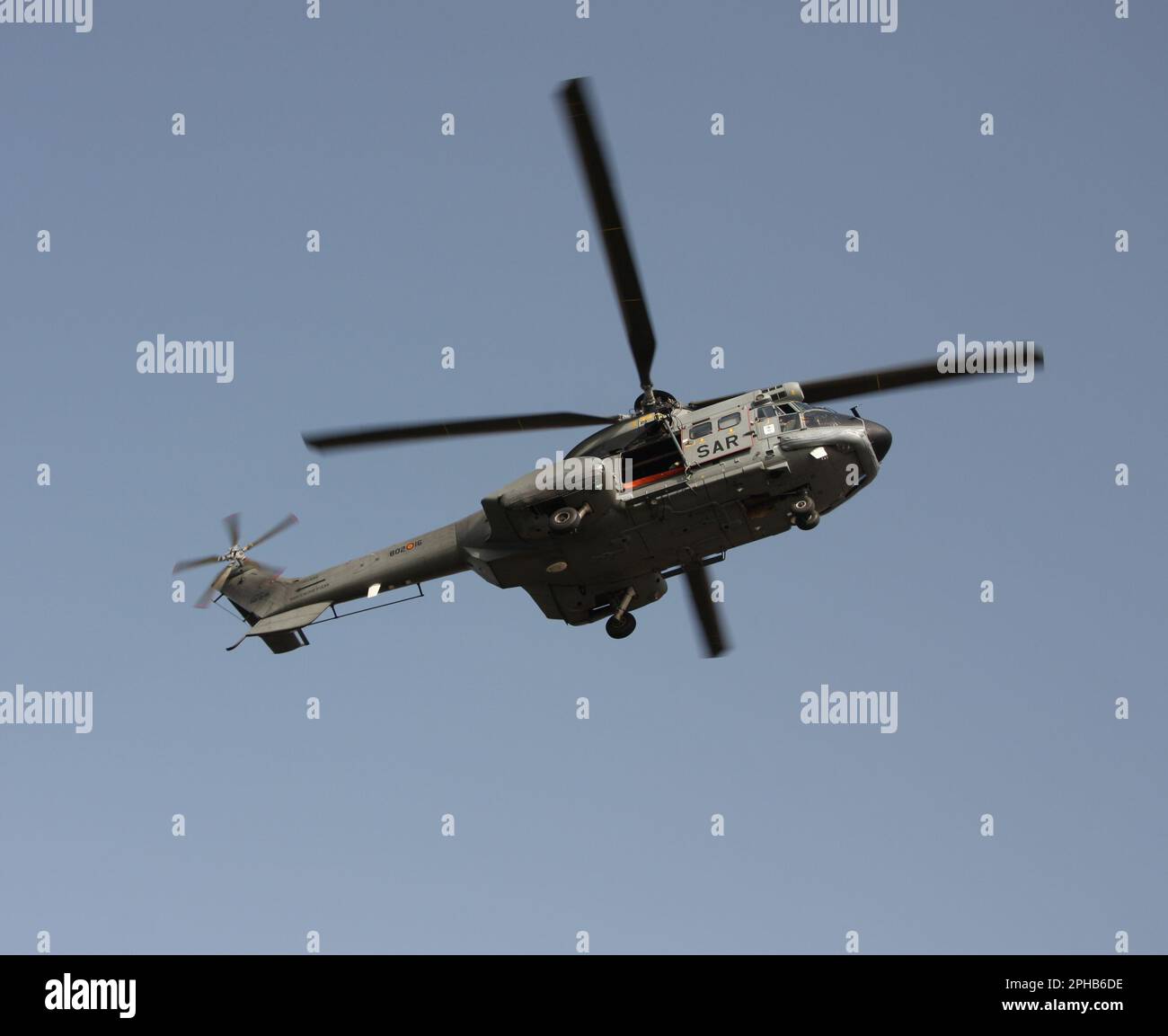 An Airbus Helicopters H215 Super Puma of the Spanish Air Force SAR Search and Rescue division ...