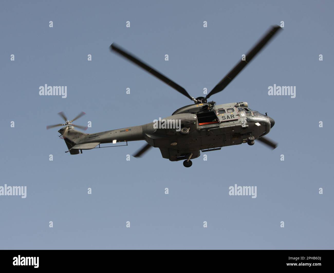 An Airbus Helicopters H215 Super Puma of the Spanish Air Force SAR Search and Rescue division ...