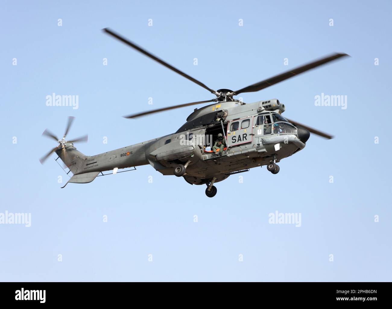An Airbus Helicopters H215 Super Puma of the Spanish Air Force SAR Search and Rescue division ...