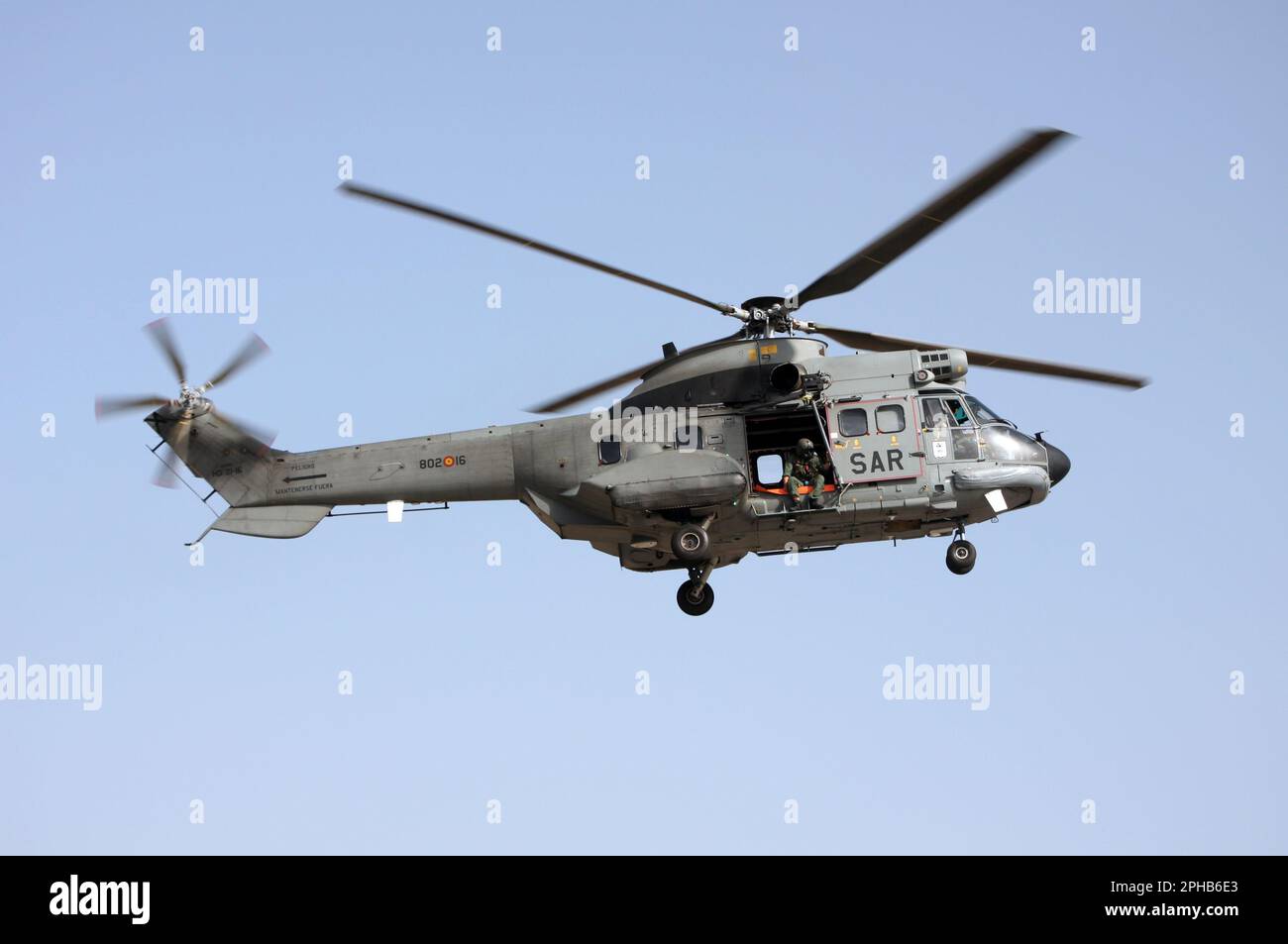 An Airbus Helicopters H215 Super Puma of the Spanish Air Force SAR Search and Rescue division ...