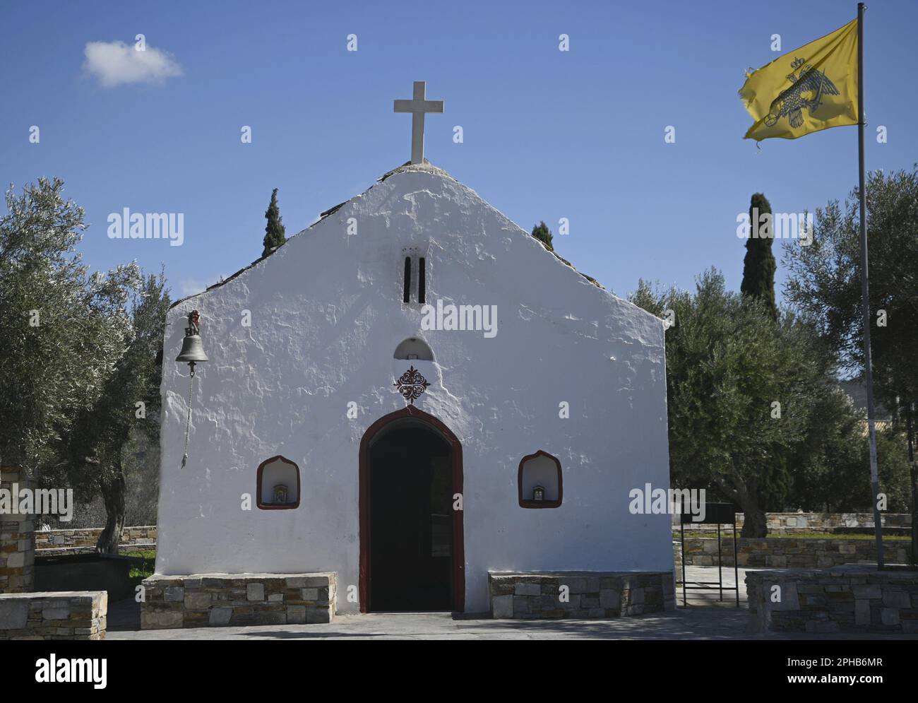 Landscape with scenic exterior view of Aghios Panteleimon a Greek ...