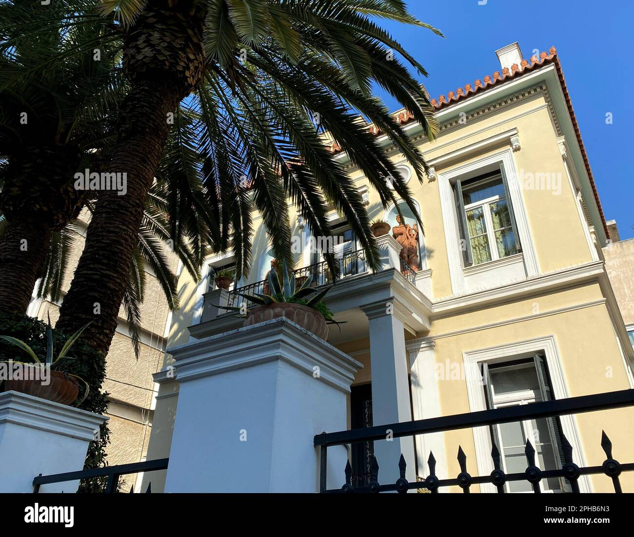 Scenic exterior view of a Neoclassical mansion in Neo Faliro, Attica ...