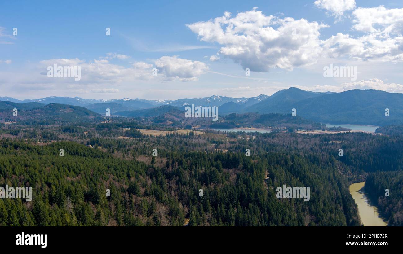 Aerial view of the Alder Dam and Nisqually River in the Cascade ...