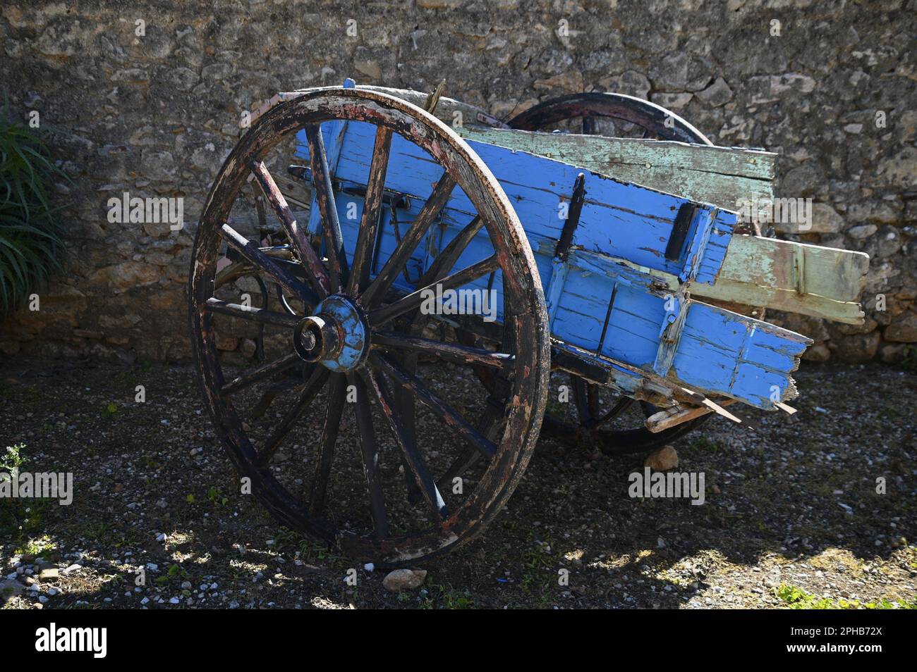 Antique wooden carriage in the countryside of Lagonissi in Attica ...