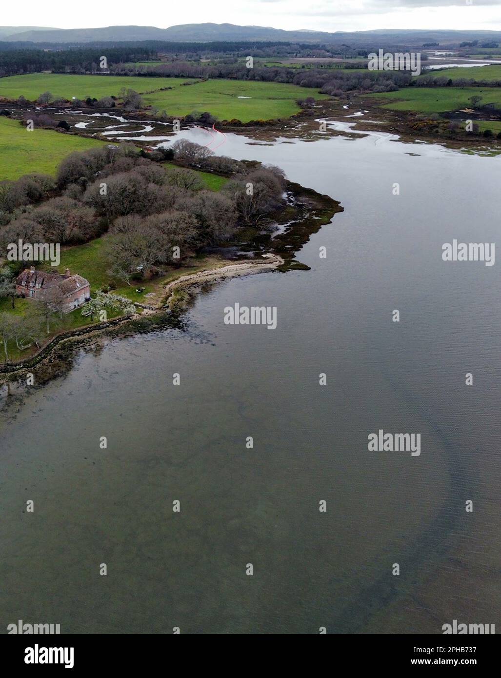 Oil is visible in the water of Poole Harbour, Dorset, following an oil ...