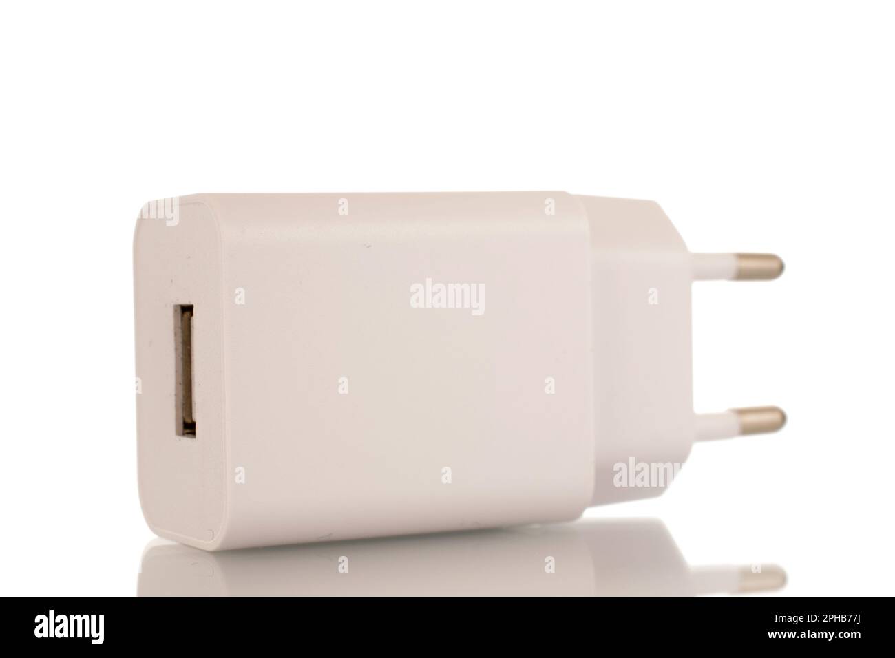 One white mains charger, macro, isolated on white background Stock ...