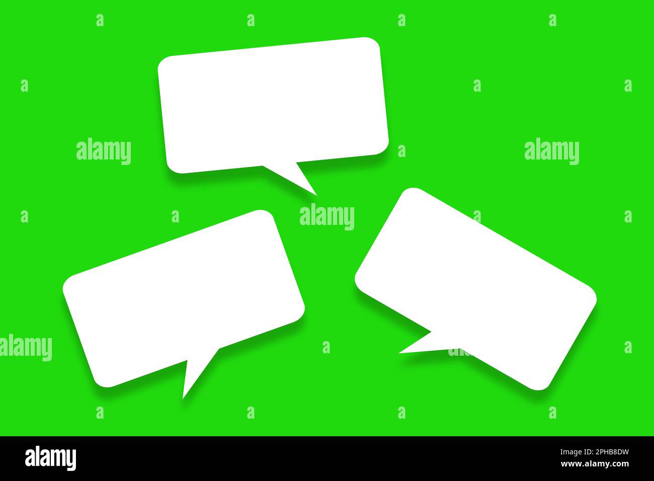 White speech bubbles against green background, 2D illustration Stock ...