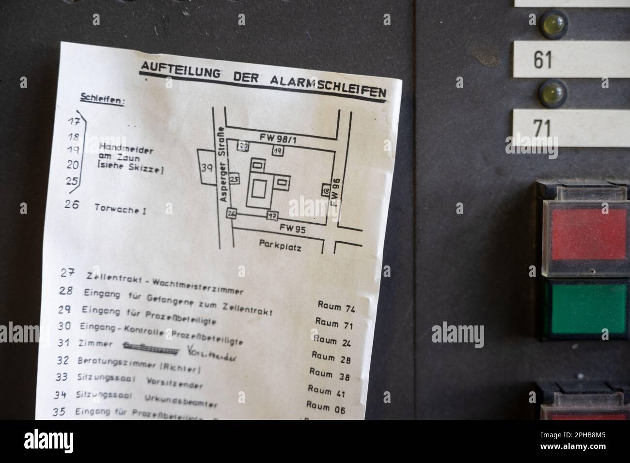 Stuttgart, Germany. 27th Mar, 2023. A plan is stuck to a control panel ...