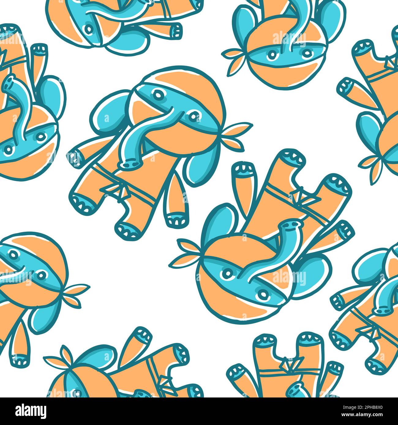 Elephant ninja. Vector seamless pattern in cartoon flat style isolated ...