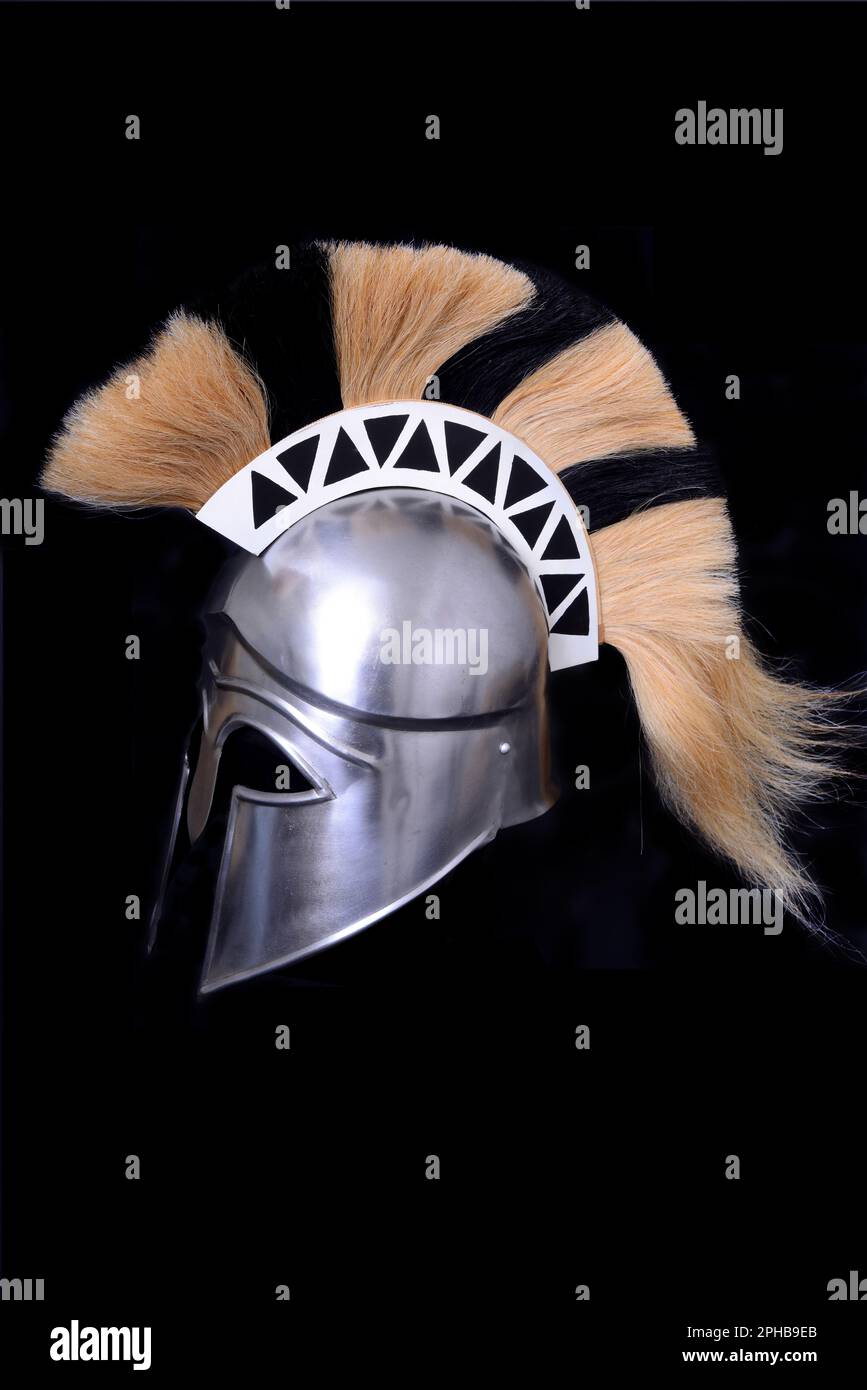 Iron Ancient Greek Corinthian Helmet complete with plume isolated over ...