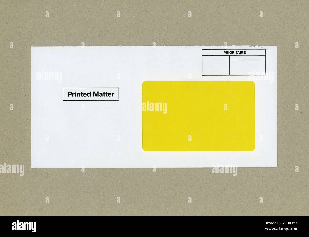 White letter envelope with blank yellow label and copy space Stock ...