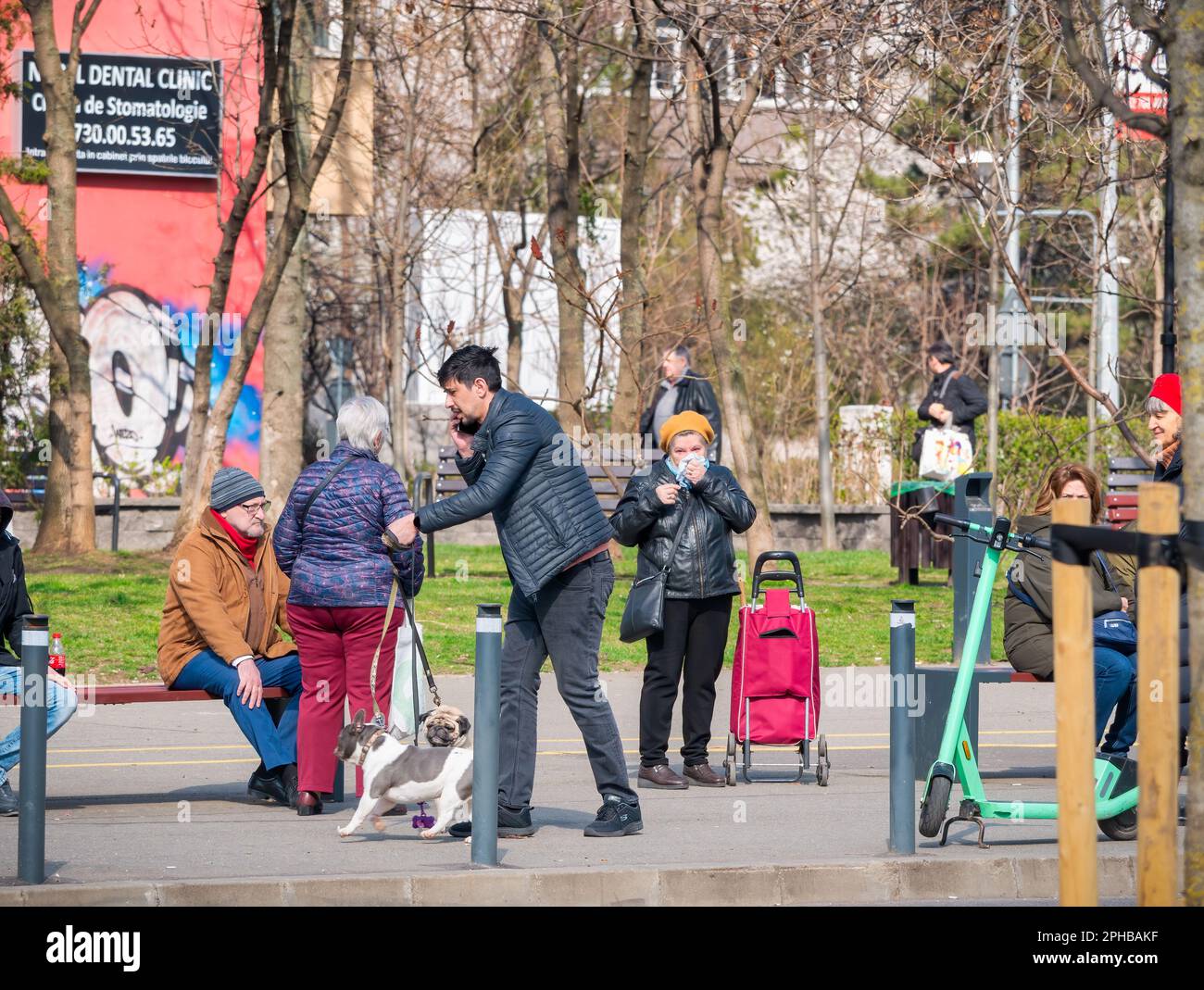 Bucharest, Romania - March 2023: urban scene with many people and ...