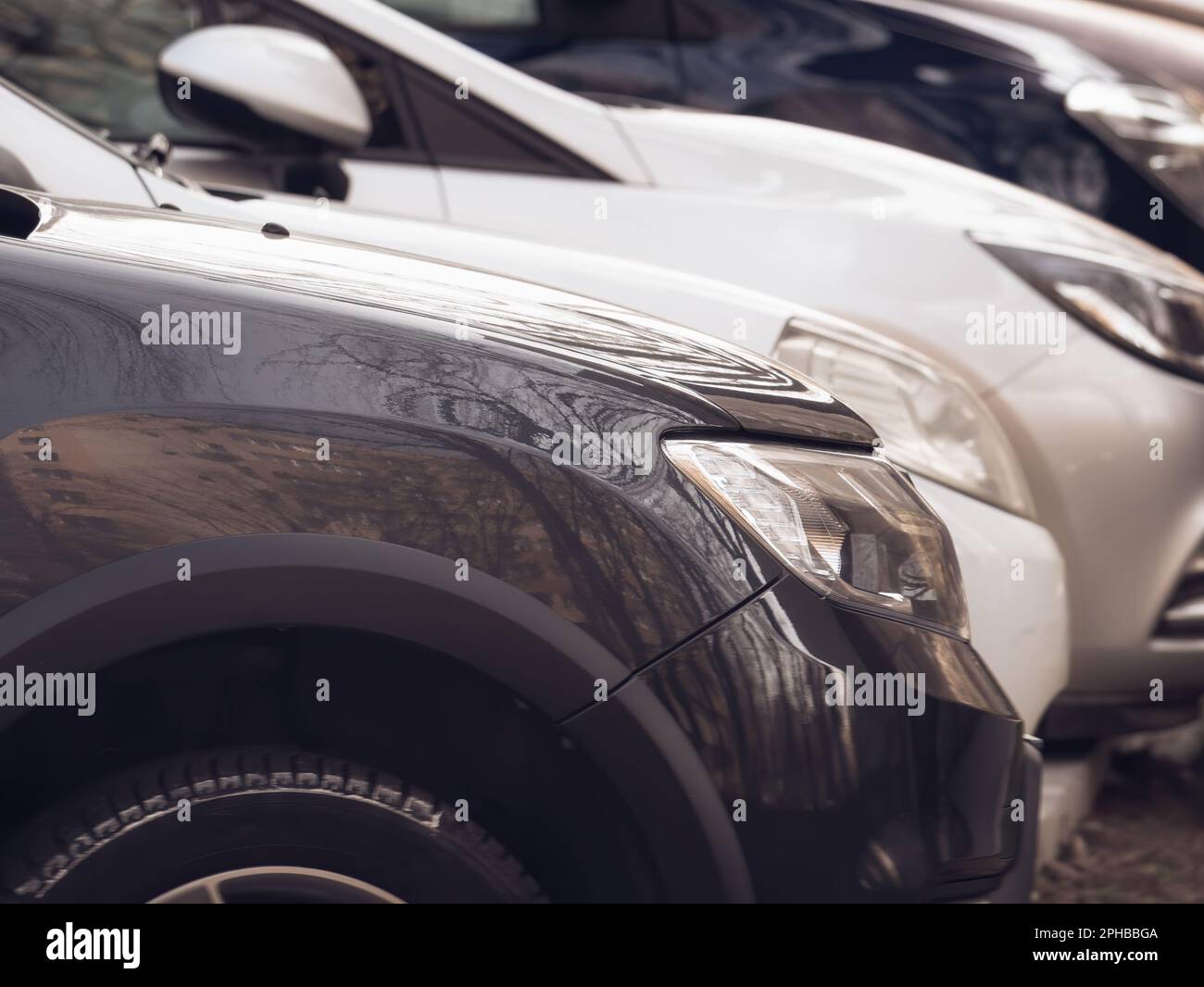 Many cars parked on the sidewalk and street in Bucharest, Romania Stock ...