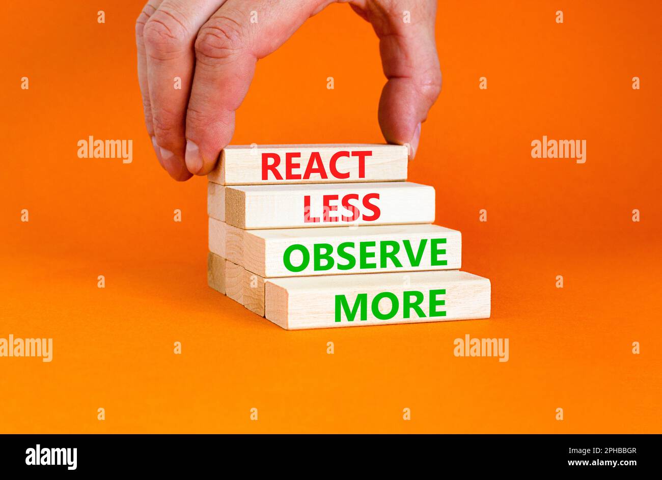 React Less Observe More Symbol Concept Words React Less Observe More On Wooden Block Beautiful