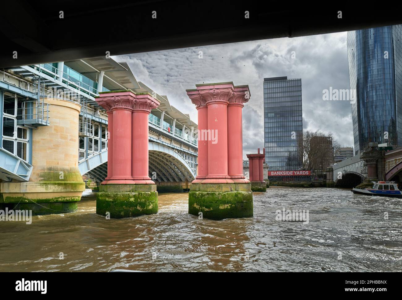 Pillars of the former bridge beside the current railway bridge over the ...