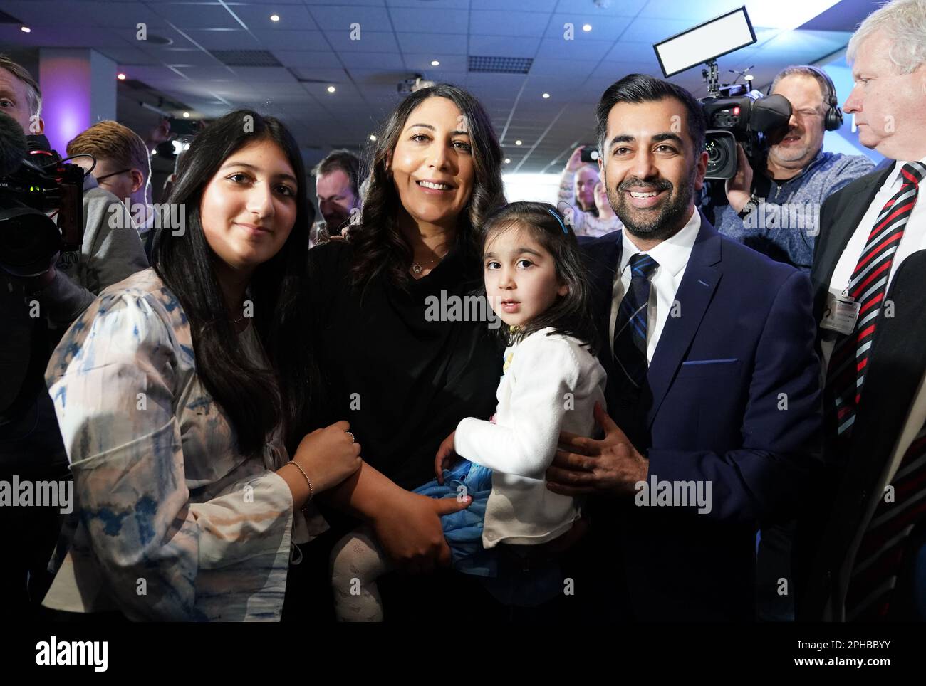 Humza Yousaf with his wife Nadia El-Nakla, daughter Amal and step ...