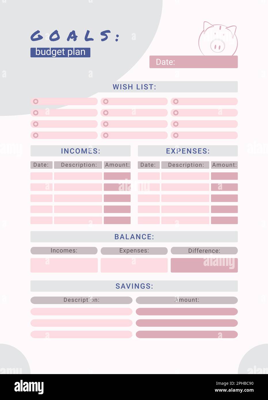 Goals of personal monthly budget planner, vector illustration Stock ...