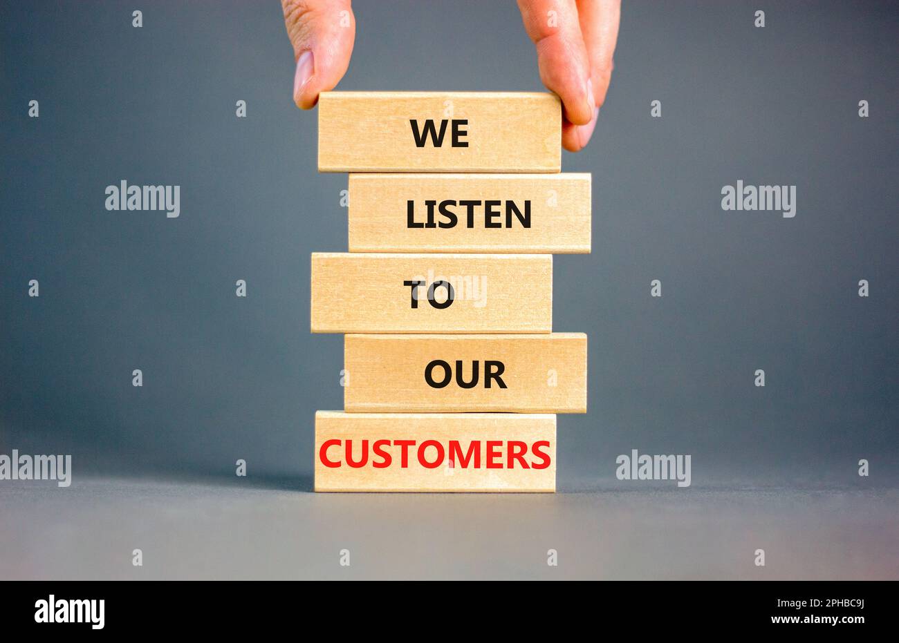We listen to our customers symbol. Concept words We listen to our ...