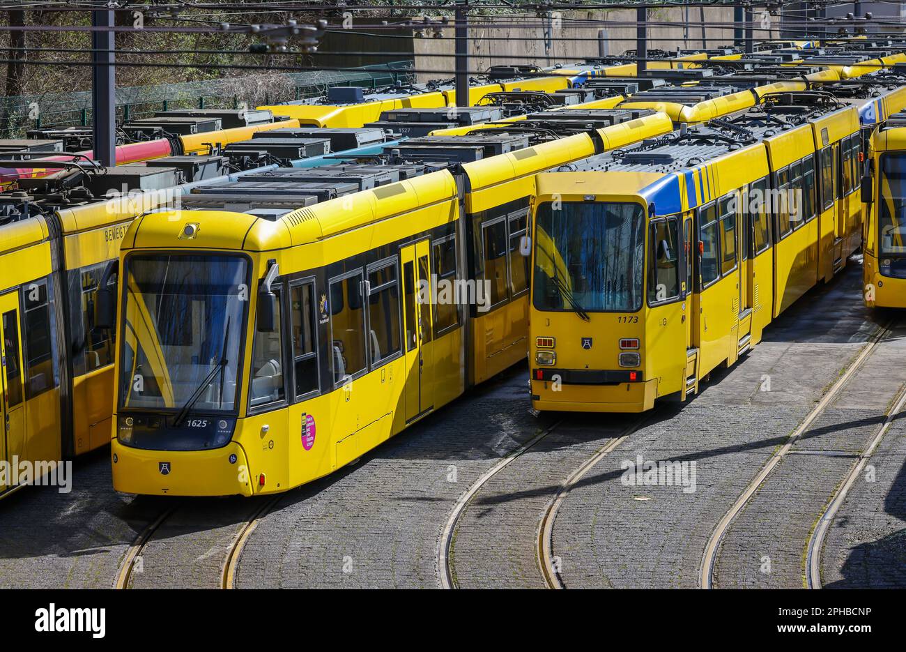 Essen, North Rhine-Westphalia, Germany - Trams stand in the depot of ...