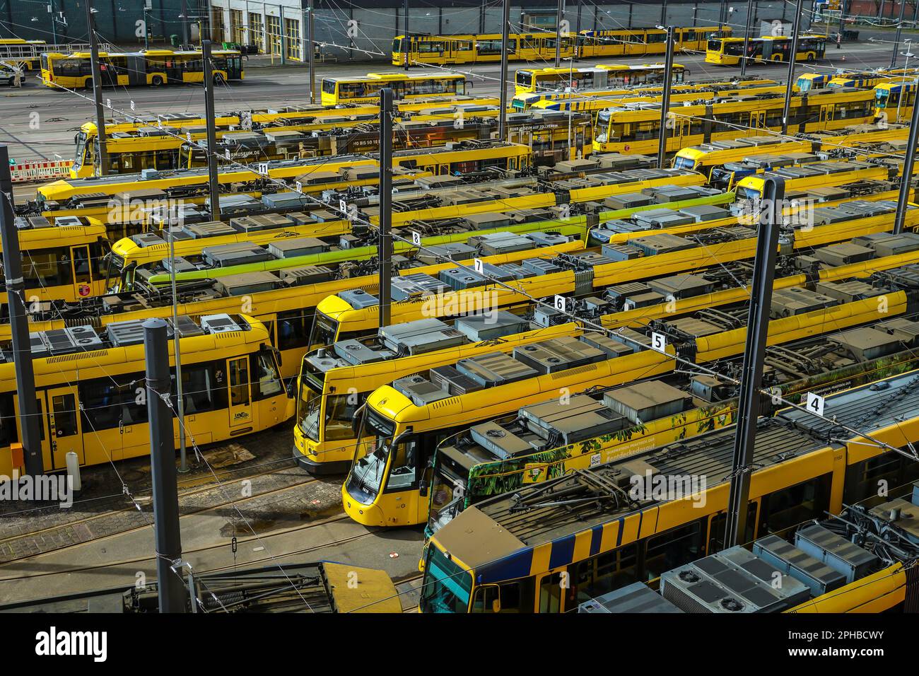 Essen, North Rhine-Westphalia, Germany - Trams at Ruhrbahn depot, Verdi ...