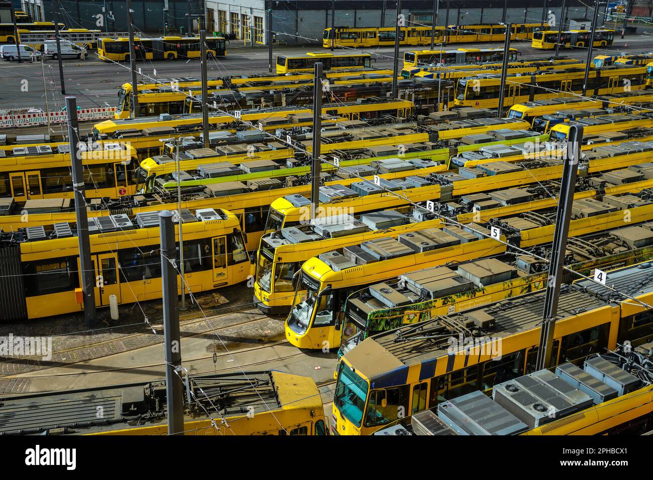Essen, North Rhine-Westphalia, Germany - Trams at Ruhrbahn depot, Verdi ...