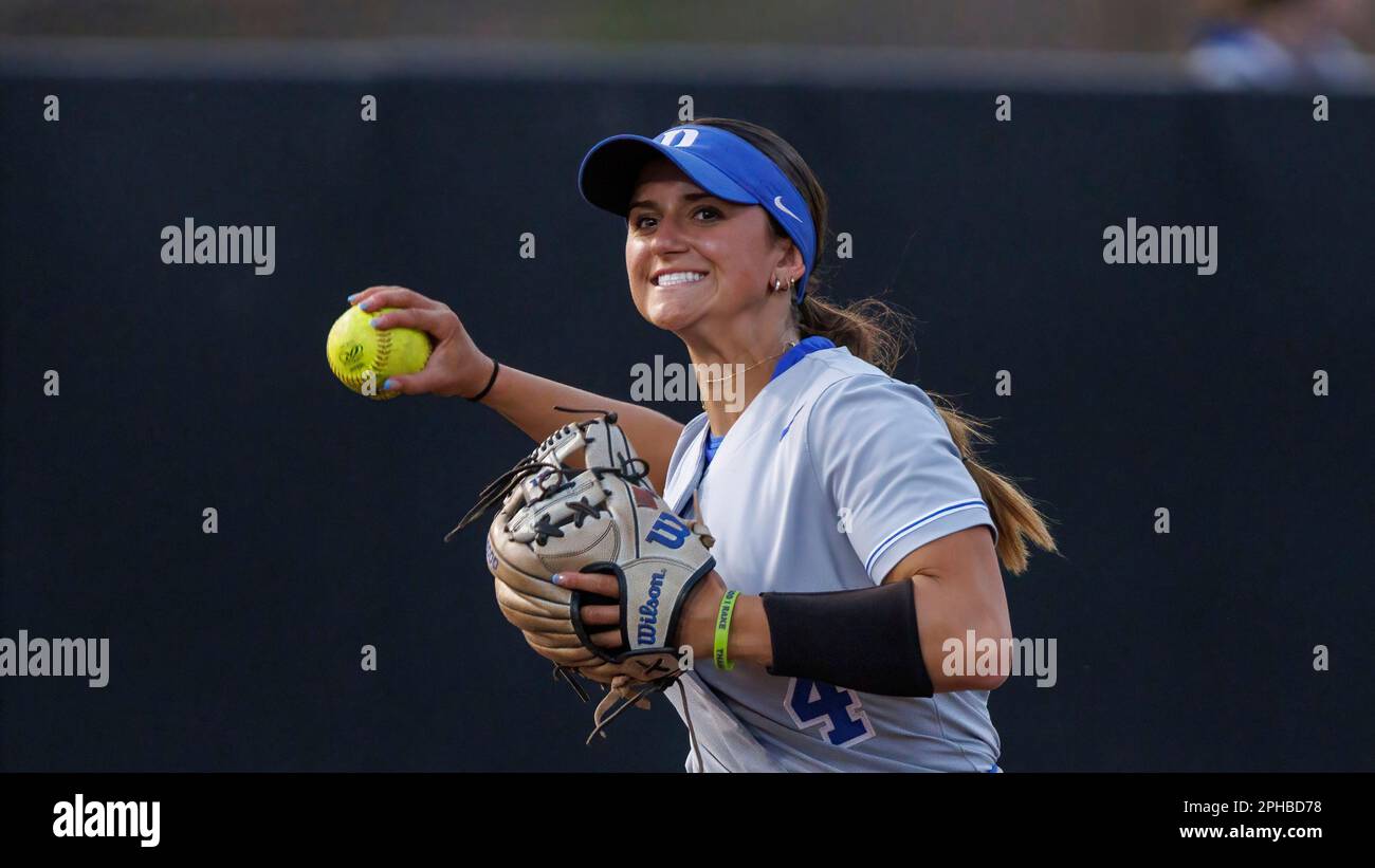 Duke's Ana Gold (4) makes a throw during an NCAA softball game on ...