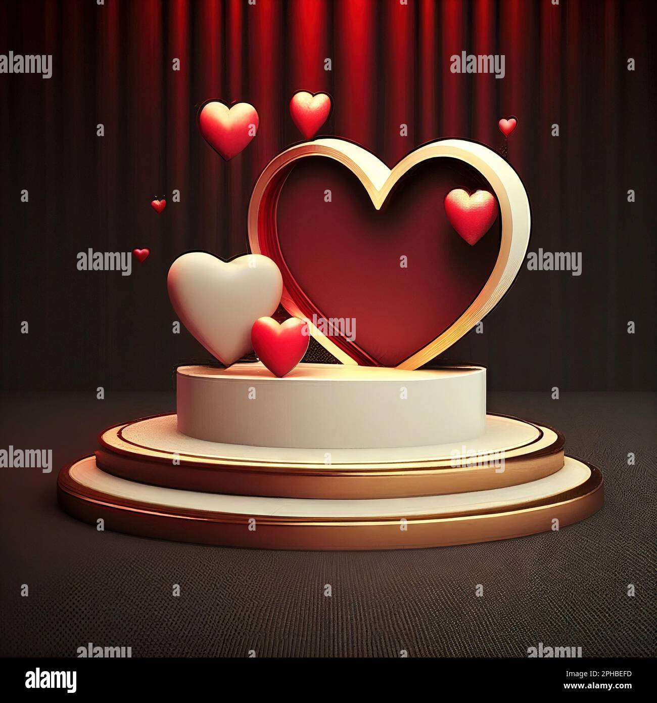 valentines day stage decorated with white and red heart combination ...