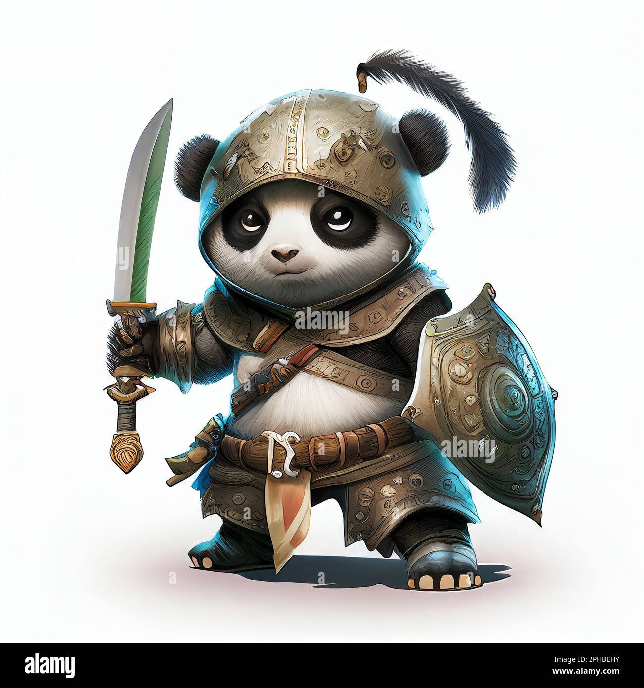 cute ninja panda with sword in white background image Stock Photo - Alamy