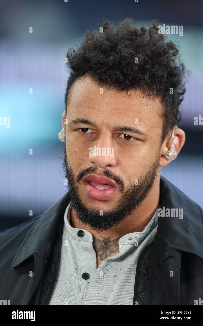 Courtney Lewes Ex England player before kick off during the Gallagher ...