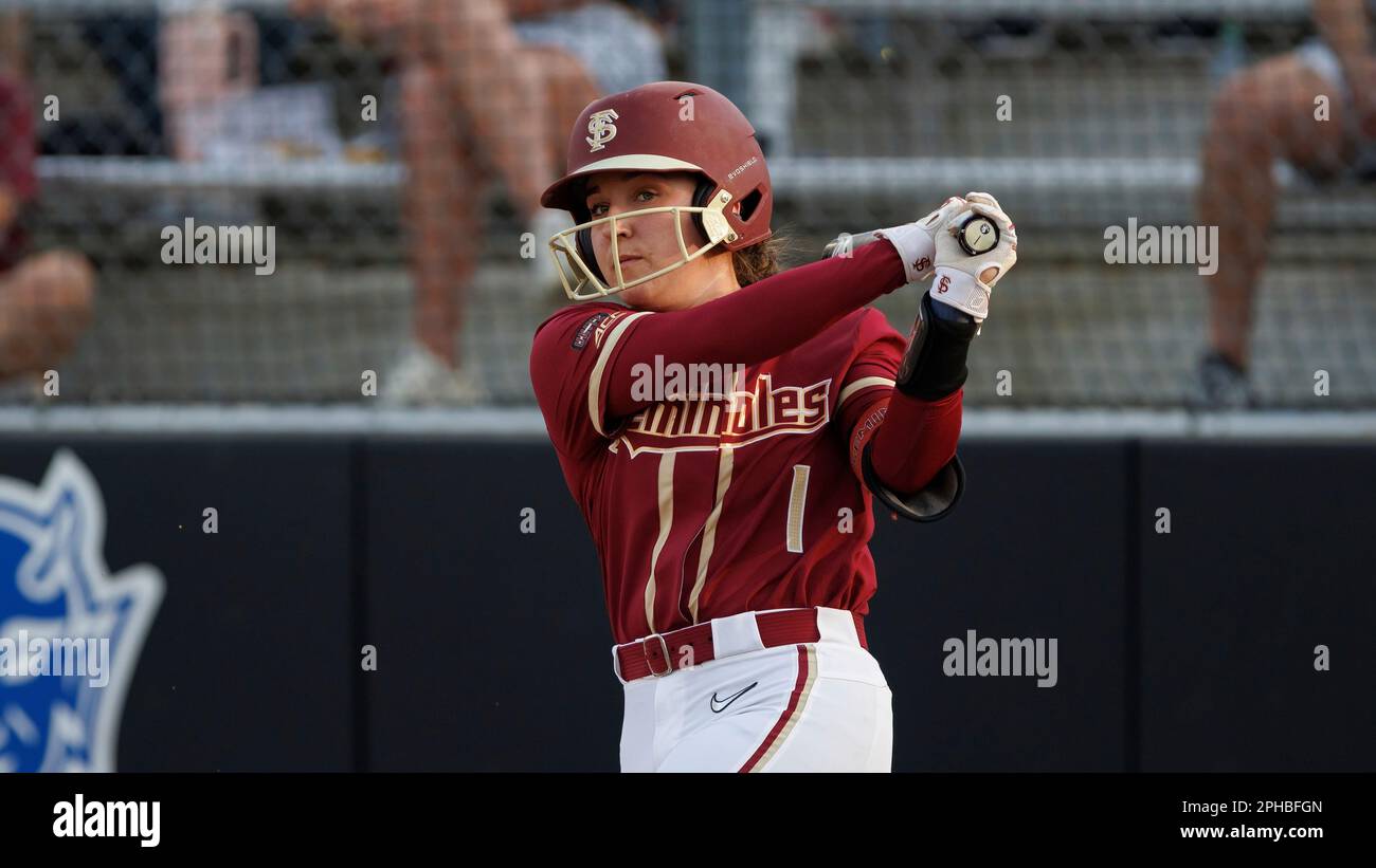 Florida State's Hallie Wacaser (1) bats during an NCAA softball game on ...