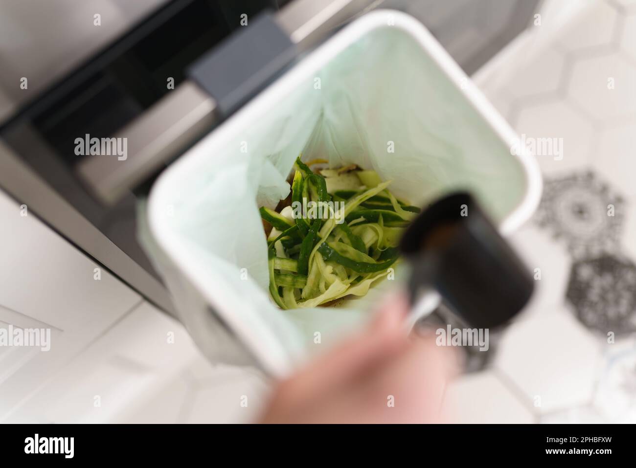 Person making a compost at home with bokashi bran. Female composting ...